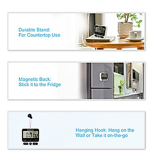 Digital Kitchen Timer - Empino Upgraded 24-Hours Cooking Timer Clock Countdown Multifunction with Big Digits, Loud Alarm, Magnetic Backing Stand, and Memory for Cooking Baking Exercise, White