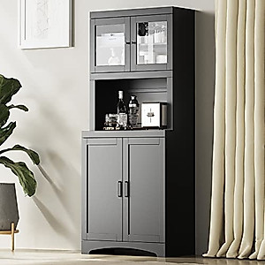 Cozy Castle 70" Tall Kitchen Pantry, Microwave Storage Cabinet with Doors and Adjustable Shelves for Dining Room, Black