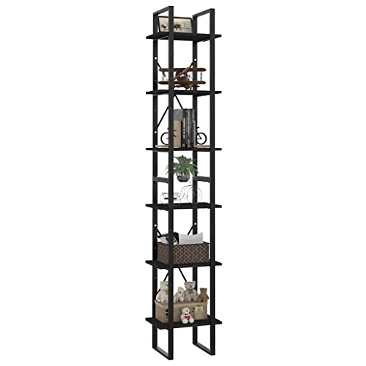 QZZCED 6-Tier Book Cabinet,Corner Bookshelf,Narrow Bookcase,Living Room Bookshelf,Office Bookshelf,for Living Room, Bedroom, Study, Hallway, Black 15.7"x11.8"x82.7" Chipboard