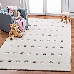 SAFAVIEH Kids Collection 4' x 6' Ivory SFK805A Handmade Polka Dot Wool Area Rug