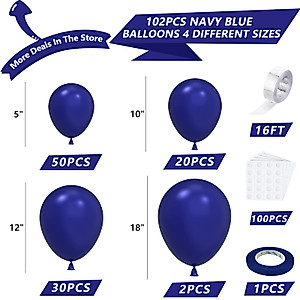 NISOCY Navy Blue Latex Balloon Arch Kit, 102PCS 18In 12In 10In 5In Navy Blue Balloons Arch Garland for Baby Shower Graduation Birthday 4th of July Independence Memorial Day Patriotic Party Decorations
