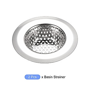 METALLIXITY Bathroom Sink Strainer (2.9") 2pcs, Metal Bathtub Hair Catcher Drain Protector Strainer for Bathroom Bathtub Washbasin, Silver Tone