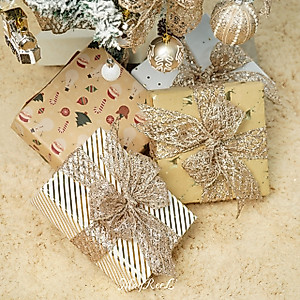 MAYREEL 2.5 Inch Champagne Wired Ribbon Glitter Pale Gold for Christmas Decorations Gift Wrapping Wreath Supplies Tree Toppers 10 Yards