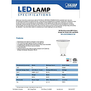 Feit Electric 50-Watt Equivalent MR16 Alexa Google Siri Smart RGBW LED Light Bulb