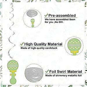 20Pcs Greenery Baby Shower Hanging Swirls Decorations, Sage Green Oh Baby Ceiling Hanging Streamers for Neutral Jungle Woodland Gender Reveal Sage Wedding Bridal Shower Birthday Safari Party Supplies