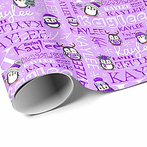 MyPupSocks Personalized Wrapping Paper with Name, Purple White and Snowflake Custom Wrapping Paper with Name for Teens Women Men Mom Dad Christmas Winter Holiday Wedding Happy New Year 58x23 1 Roll