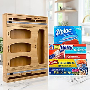 6-in-1 Slim Profile Bamboo Ziplock Bag Organizer for Drawer - Foil and Plastic Wrap Organizer | Baggie & Storage Bag Kitchen Organizer for Gallon, Quart, Sandwich, Snack