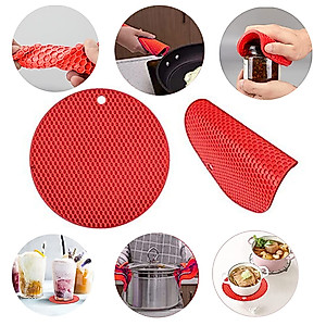 LSVGOE Jar Bottle Opener 3 Pack for Weak Hand and Seniors with Arthritis, 5-in-1 Multi Kitchen Tools Set 4-in-1Jar Grip Opener and Non Slip Jar Gripper Pad, Reusable Silicone Straws Included(Red)