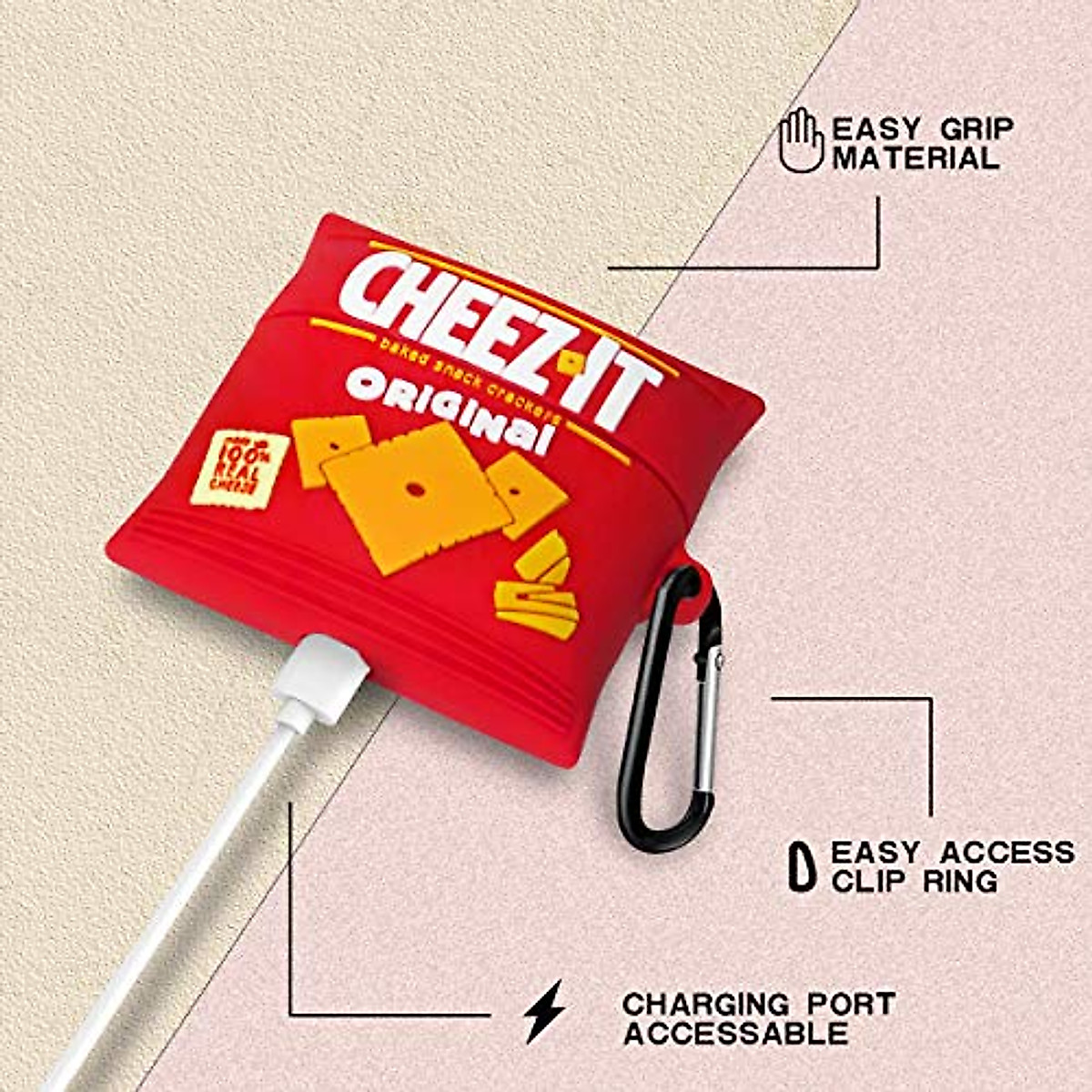 Case for Airpod Pro,6 in 1 Soft Silicone Airpods pro Accessories Set Cover, 3D Cute Funny Cartoon AirPods Pro Food cookie Skin for Girls Women with Watch Holder/Ear Hooks/Keychain/Brush/Strap(Cheezit)