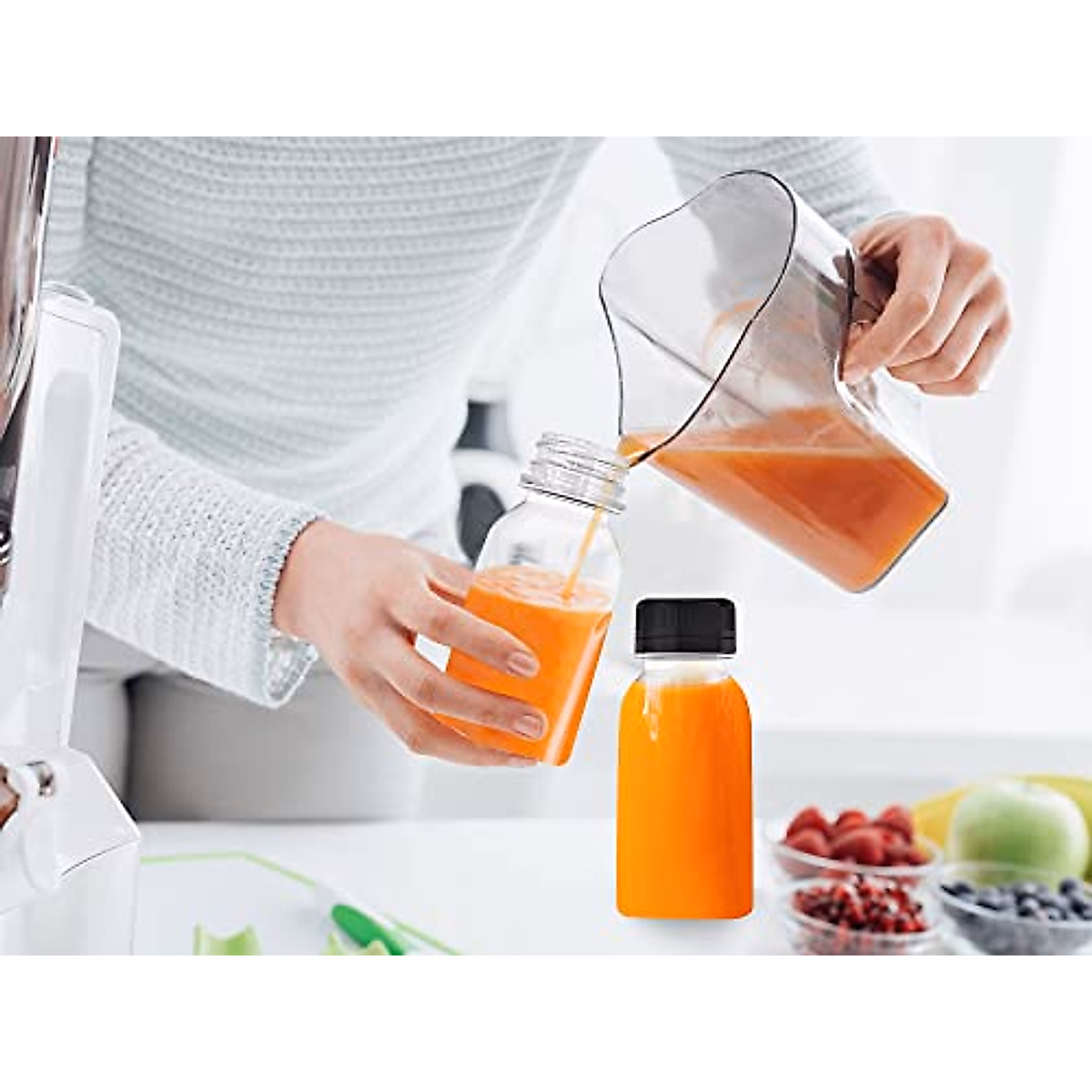 4 OZ Plastic Juice Bottles, Reusable Bulk Beverage Containers, Comes Black lid, for Juice, Milk and Other Beverages, 10 Pcs.