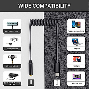 jstma TRS to USB C Microphone Converter High Sampling ADC 24bit 192kHz Use for Sony Compact Stereo Lavalier ECMLV1 or Mono Video Mic to Android Phone/Windows10/MacOS C Type Device