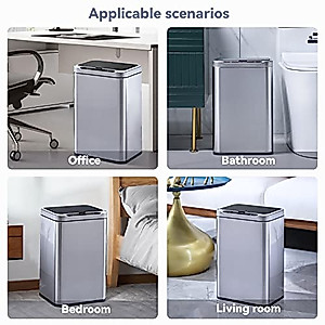 Stainless Steel Office Trash Can - ELPHECO -6.6 Gallon Motion Sensor Garbage Bin Rectangular Automatic Touch Free Waste Bin for Hotel and Living Room