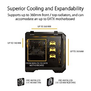 ASUS TUF Gaming GT501 Mid-Tower Computer Case for up to EATX Motherboards with USB 3.0 Front Panel Cases GT501/GRY/WITH Handle