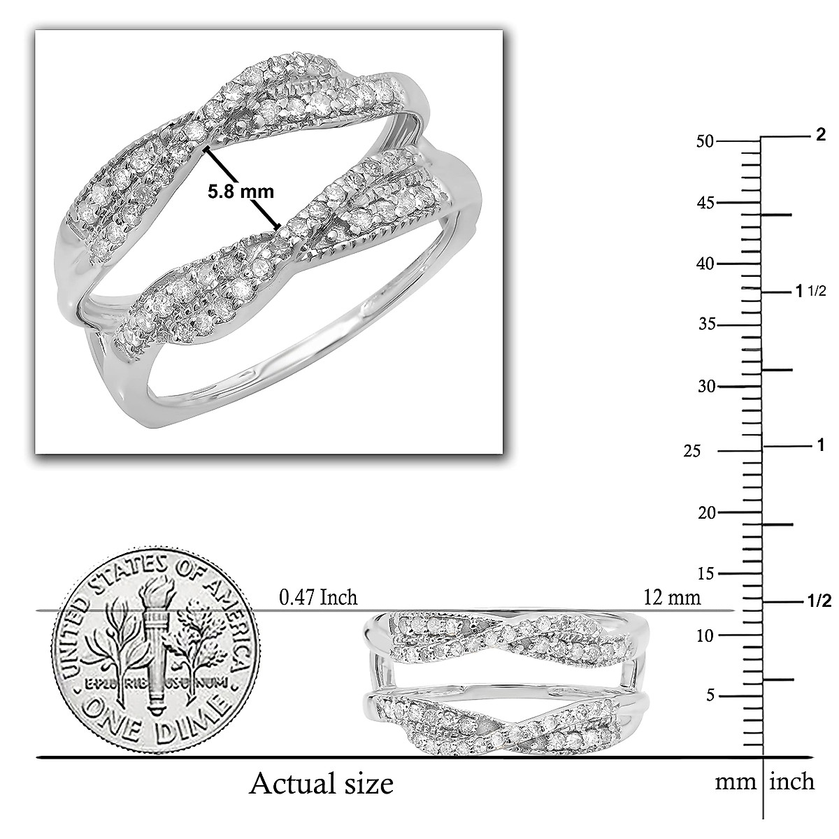 Dazzlingrock Collection Round White Diamond Crisscross Enhancer Guard Anniversary Band for Women (0.40 CT) in 14K White Gold Size 7
