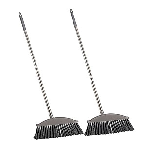 Luxshiny 2pcs Stainless Steel Broom Garage Broom Angle Broom Camping Broom Floor Cleaning Broom Patio Broom Long Handle Broom Cleaning Supplies Pickup Brush Garden Broom Plastic Dark Grey