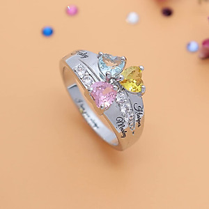 Tribitneer Personalized Mothers Rings with 3 Simulated Birthstones Custom Name Promise Rings for Women Family Name Rings for Mom Grandmother