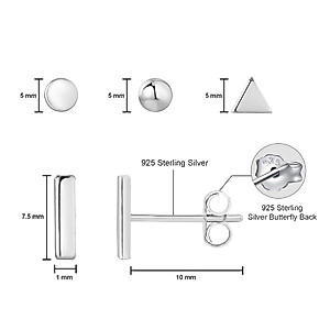 925 Sterling Silver Stud Earrings for Women Men|Hypoallergenic Earrings Stud|4 Pairs of White Gold Plated Sterling Silver Stud Earrings Set for Women