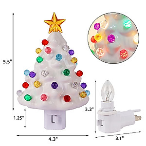 Hausse White Christmas Tree Night Light, Decorative Ceramic Xmas Tree Nightlight with Lamp for Kids, Multicolor Bulbs & 360 Degree Swivel Plug with On/Off Switch for Kitchen Bathroom Bedroom Decor