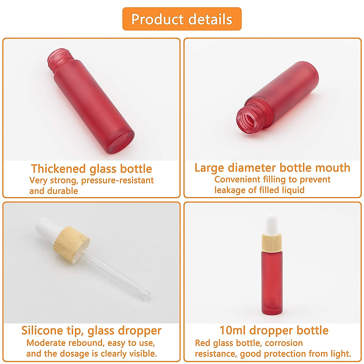 Ellbest 10ml Essential Oil Dropper Glass Bottle 10pcs Colorful Dropper Glass Bottles with Eye Dropper for Travel, Carrying Outside (Matte Red)