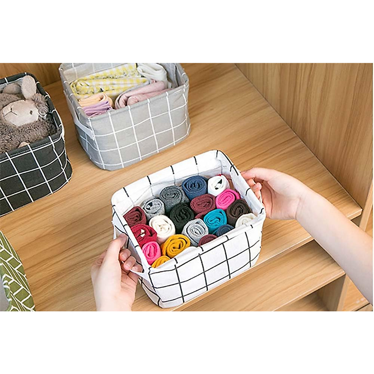 Kamuavni Foldable Storage Basket Small Collapsible Canvas Containers Organizers with Handle for Home Decor or Storing Toys, Keys, Sundries, Little Crafts, 9 Pack