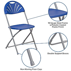 Flash Furniture 2 Pack HERCULES Series 650 lb. Capacity Blue Plastic Fan Back Folding Chair