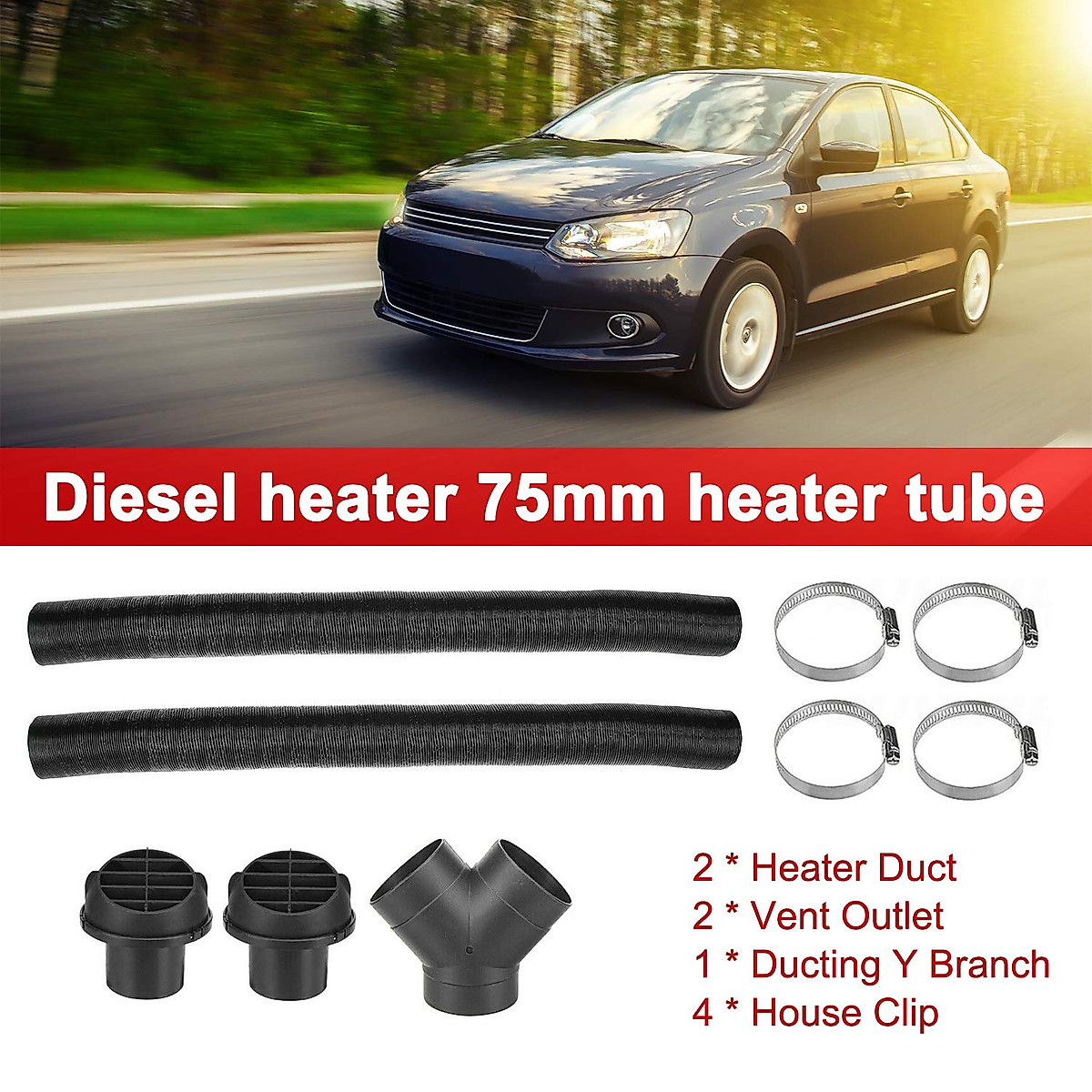 VISLONE Diesel Heater Exhaust Pipe 75mm Ducting Y Branch Warm Air Outlet Vent Kit For Webasto Diesel Heater