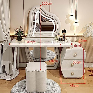 Makeup Vanity with Lights,Vanity Desk with Chair, Drawers Makeup Table with Lighted Mirror, 3 Lighting Colors for Women Girls