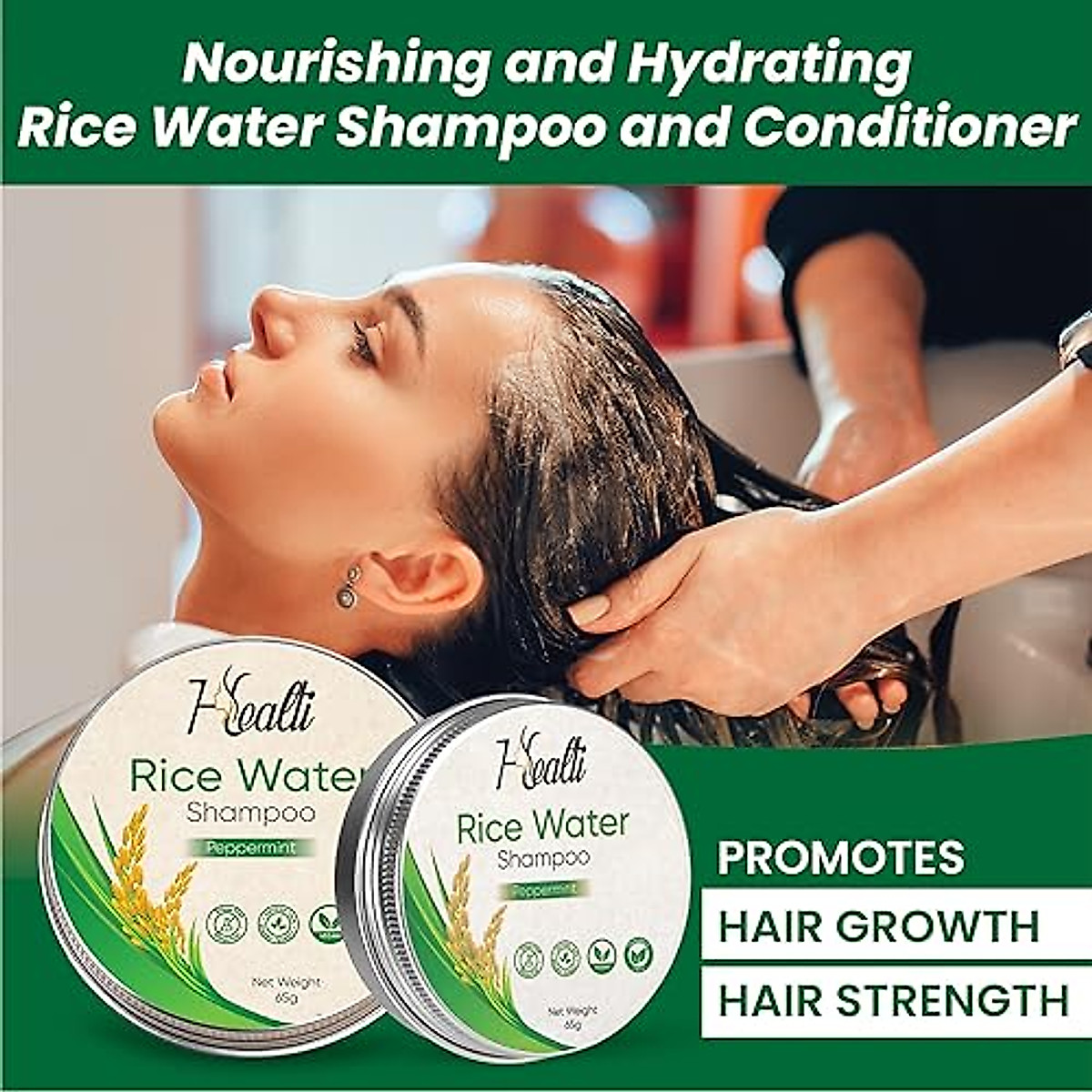 Healti Rice Water Shampoo and Conditioner - Rice Water for Hair Growth Moisturizing, Dry Damaged Hair, Vegan, pH Balance | Thickening Formula for Hair Loss Treatment