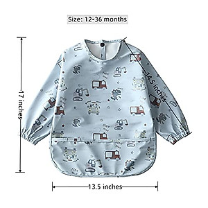 NEHET Waterproof Baby Bibs,Infant Toddler Long Sleeve Feeding Bib With Food Catcher Super Soft Wipe Clean