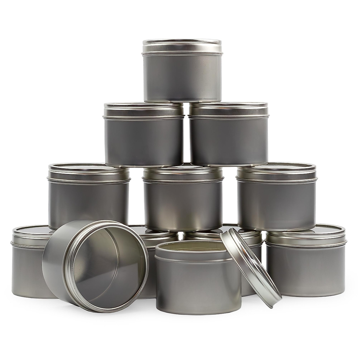 Cornucopia Brands 4-Ounce Round Metal Tins w/View Window Lids (12-Pack); Silver Tins w/Clear Lids