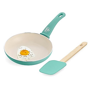 GreenLife Soft Grip 8” Frypan Skillet and Spatula Breakfast Cookware Set, PFAS-Free Ceramic Nonstick, Silicon Spatula with Bamboo Handle, Egg Omelette, Dishwasher Safe, Stay-Cool Handles, Turquoise
