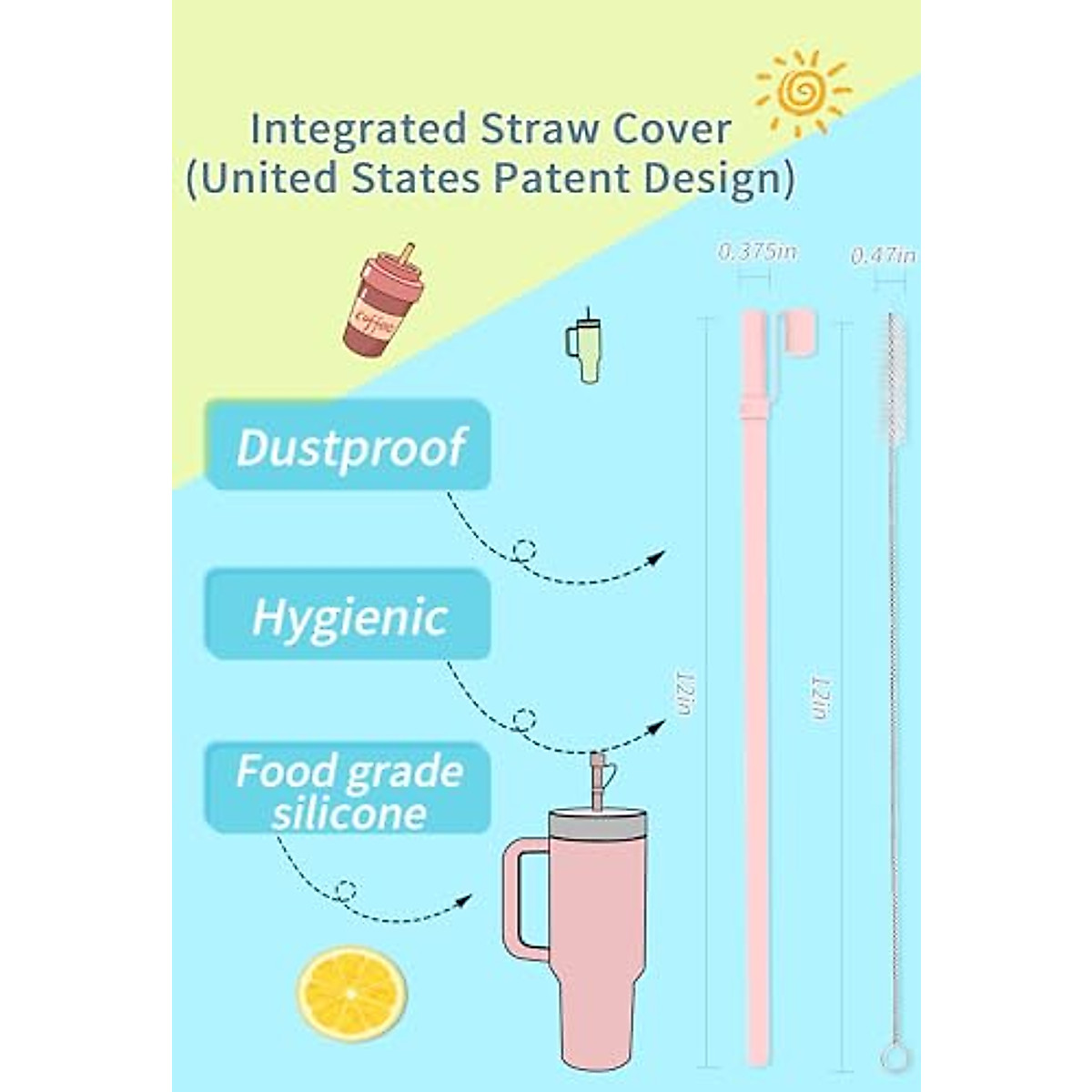 Doboli Replacement 12 inch Long Silicone Straw With Straw Cover,Compatible with Stanley Owala 40 oz 30 oz Cup Tumbler, 6 Pack Reusable Straw with Cleaning Brush,for Stanley Owala Tumbler Accessorie