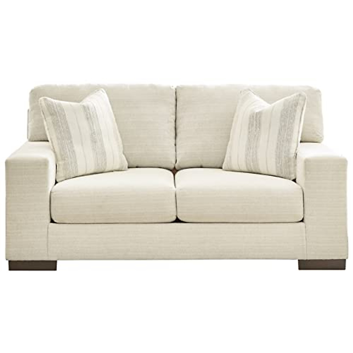 Signature Design by Ashley Maggie Contemporary Upholstered Loveseat with Accent Pillows, Off-White