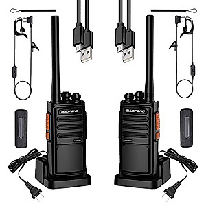BAOFENG Walkie Talkies Long Range BF-888S Plus Rechargeable 1500mAh Li-ion All Day Working, USB Cable Charging Portable Two Way Radio with Earpieces and Mic（2 Pack）