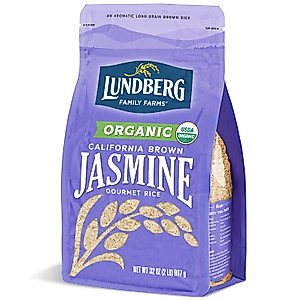 Lundberg Organic Jasmine Rice, Long Grain Brown Rice - Non-Sticky, Fluffy Aromatic Rice, Organically Grown in California, Pantry Staples, 32 Oz