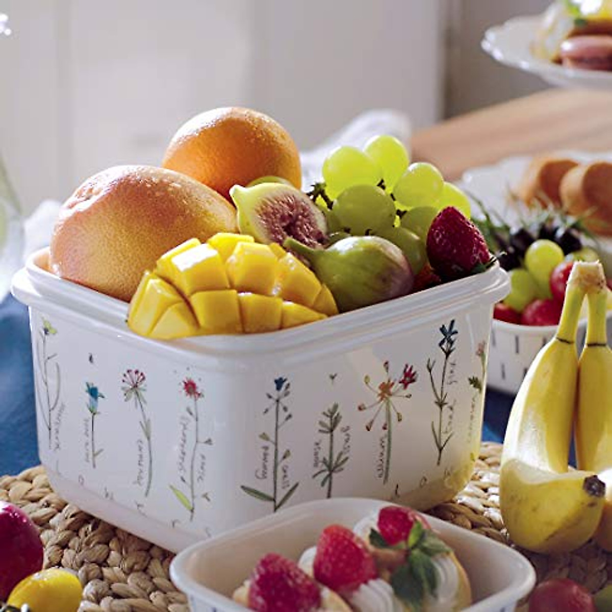 RACHEL BARKER Meadow Flower Porcelain Serve and Store Airtight Large Container (120OZ)