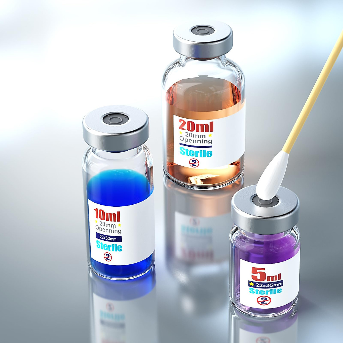 Sterile Empty Vials with Self Healing Injection Port,with Aluminum Cap,Sterile Package ZHANXUBIO (10,10ml)