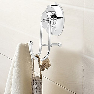 Vacuum Suction Double Bath Hook Stainless Steel Wall Mounted Towel and Key Hook Rail Rack Double Prong Robe Hook for Kitchen Bathroom