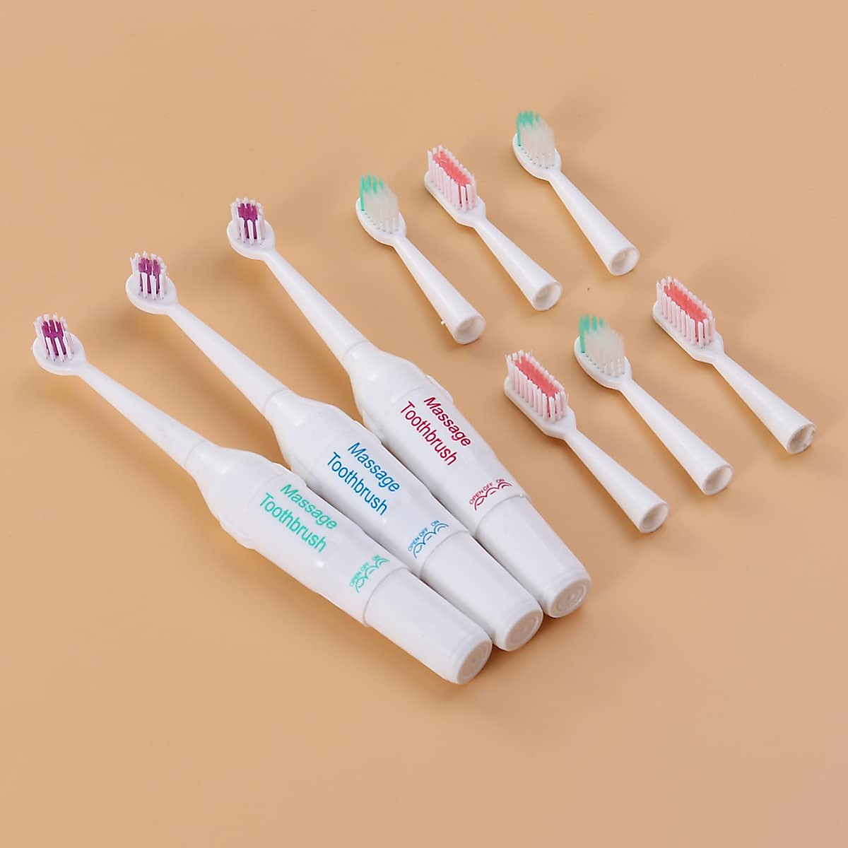 UKCOCO Dog Toothbrush Soft Bristles Pet Electric Toothbrush 3pcs Puppy Long Handle Tooth Brush with 6pcs Brush Heads for Pet Oral Care Cleaning (Random Color No Battery)