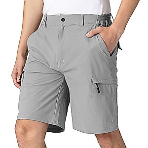 TBMPOY Men's Hiking Cargo Shorts 9" Lightweight Water Resistant Quick Dry Travel Shorts with 6 Pockets for Outddor Golf Camping Light Grey 40