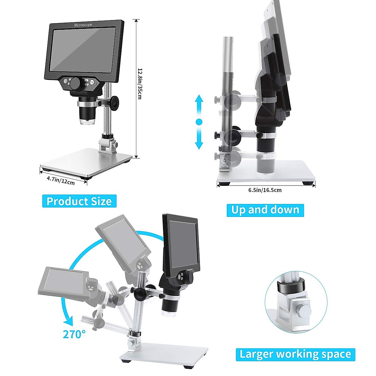 UF-TOOLS 7 Inch LCD Digital Microscope with 64GB TF Card, 1200x Magnification, 12MP Ultra-Precise Focusing Camera 1080P Video Microscope 8 LED Lights for Coin Circuit Board Soldering PC Watch Repair