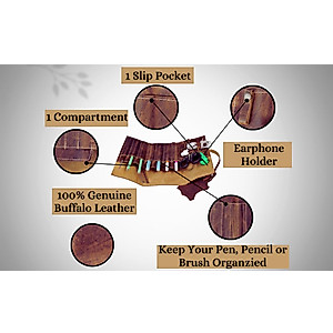 Madosh, Pencil Roll-Up Case,Genuine Leather Pen Holder,Paint Brush Pouch,Handcrafted Marker Organizer