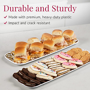 Prestee Disposable Serving Trays and Platters for Serving Food, 3pk - Gold Serving Tray, Plastic Serving Trays for Party, Plastic Serving Platter, Dessert Trays for Dessert Table for Christmas Holiday