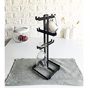 Hanrace Coffee Mug Holder, Countertop Coffee Cup Tree, Coffee Cup Holder, Tea Cup Storage Rack and Wine Glass Holder, Coffee Table Bar Accessories and Kitchen Organizer, with 6 Hooks（Black ）