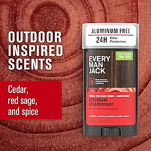 Every Man Jack Cedar + Red Sage Men’s Deodorant - Aluminum Free Deodorant - 24-Hour Odor Protection w/Naturally Derived Ingredients - 3oz (2 Pack)
