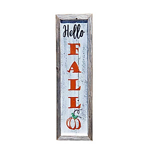 Rockin' Wood Hello Fall Sign for front porch or hanging decor, autumn Thanksgiving sign fall decor, made in the USA with real reclaimed wood, fall harvest decorations (White)