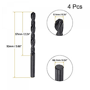uxcell 6542 High Speed Steel Straight Shank Twist Jobber Drill Bit, Fully Ground Black Oxide Drill Bits 6.1mm Drill Diameter 93mm Total Length 4 Pcs