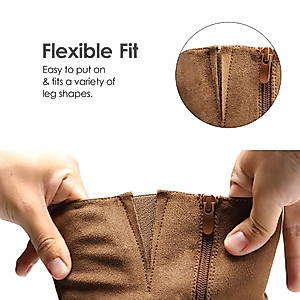 DREAM PAIRS Tall Boots For Women, Comfortable Chunky Block Heel Pointed Toe Pull On Side Zipper Suede Slouch Riding Boots, Camel, Size 7, Sdkb2308w