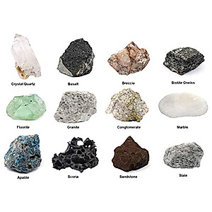 Rock & Mineral Kit, 12 Pieces - Includes Metamorphic, Igneous, Sedimentary Rocks & Minerals - 1" Specimens - Great for Geology Classrooms & Basic Field Testing Labs - Tech Cut Rocks by Eisco Labs