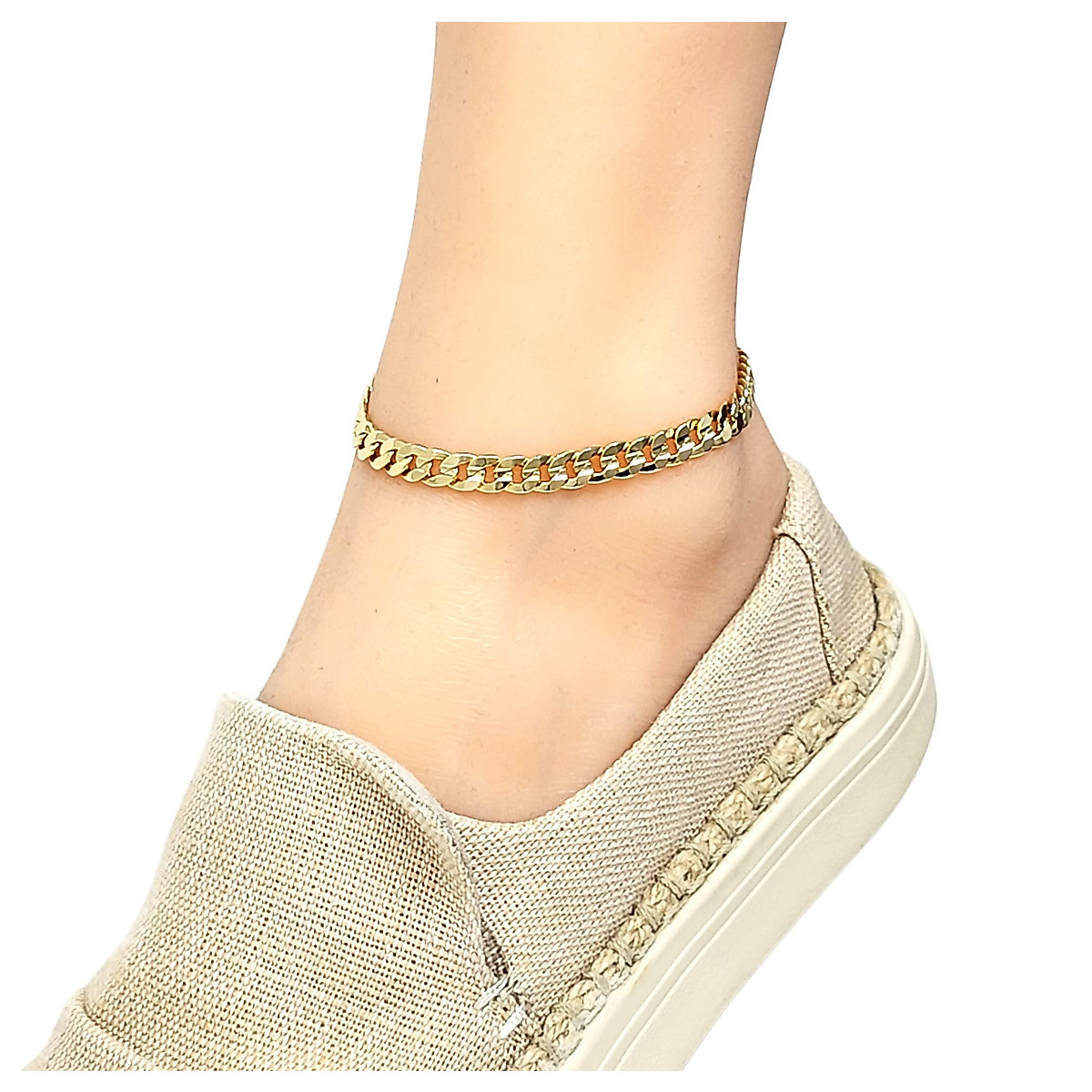 Fashion 21 Anklet for Women Electro Gold Plated Ankle Bracelet - Made in Korea (6mm 10" Concave Cuban Anklet)